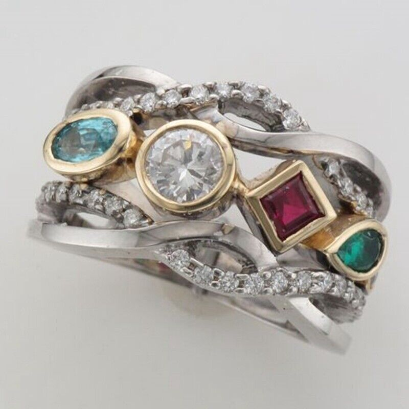 Bague multicolore avec cristaux brillants en argent – Paradise Designs